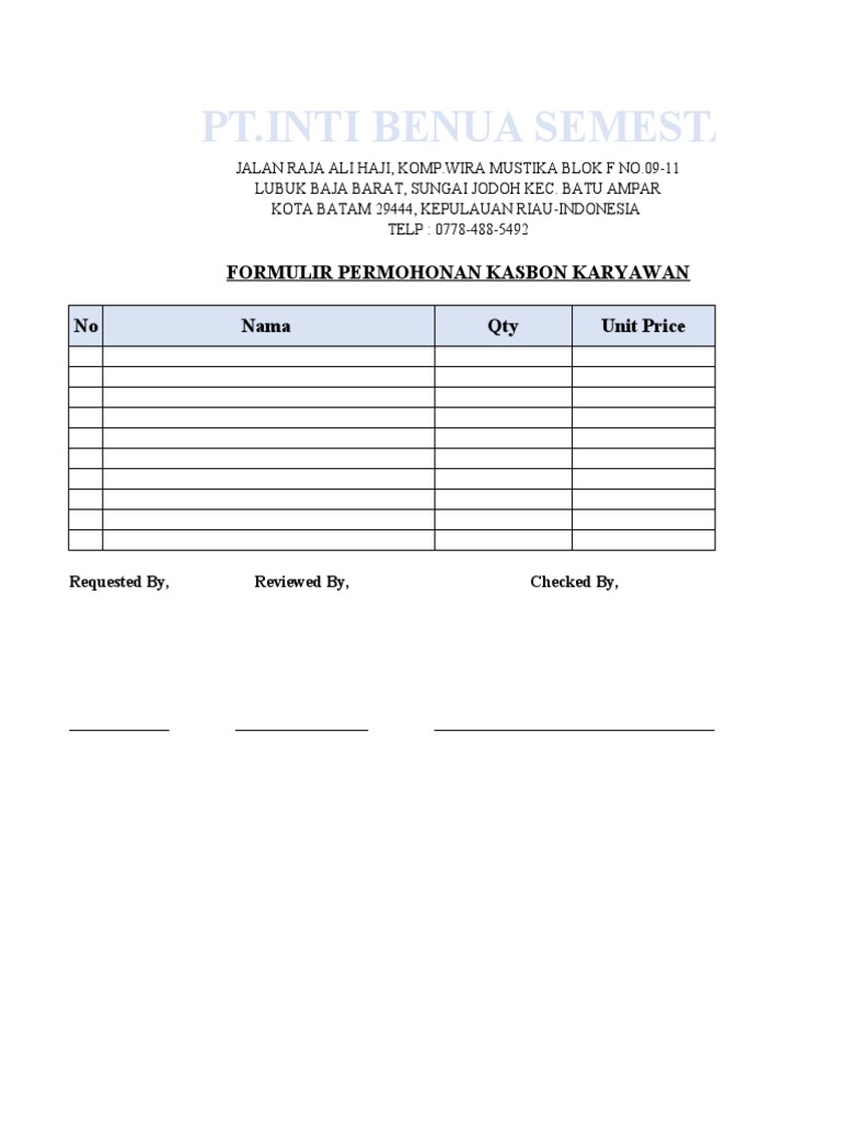 Formulir Permohonan Kasbon Karyawan | PDF