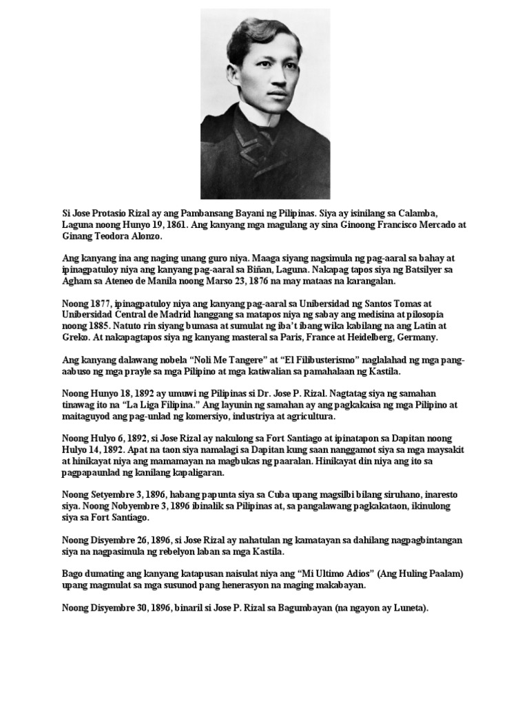 Si Jose Protasio Rizal Ay Ang Pambansang Bayani NG Pilipinas | PDF