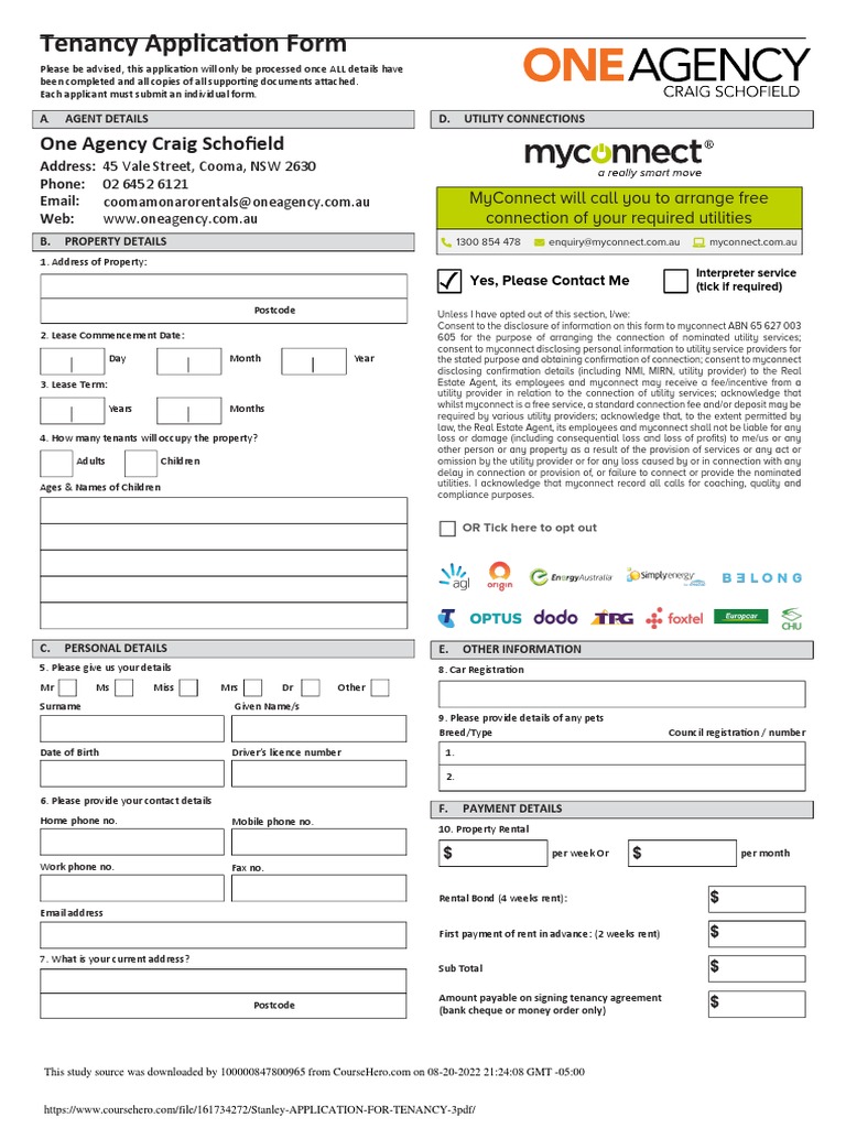Stanley Application For Tenancy 3 PDF | PDF | Leasehold Estate | Landlord