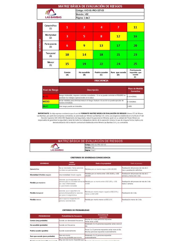 AXO-01-PRO-SST-03-V02 Matriz Riesgos de Evaluacion de Riesgos DS-024 | PDF | Minería | Ciencias ...