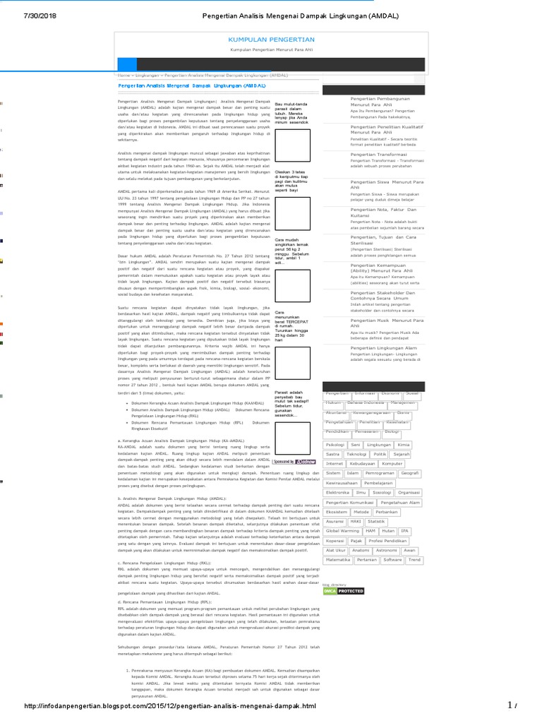 Pengertian Analisis Mengenai Dampak Lingkungan (AMDAL) | PDF | Sains & Matematika