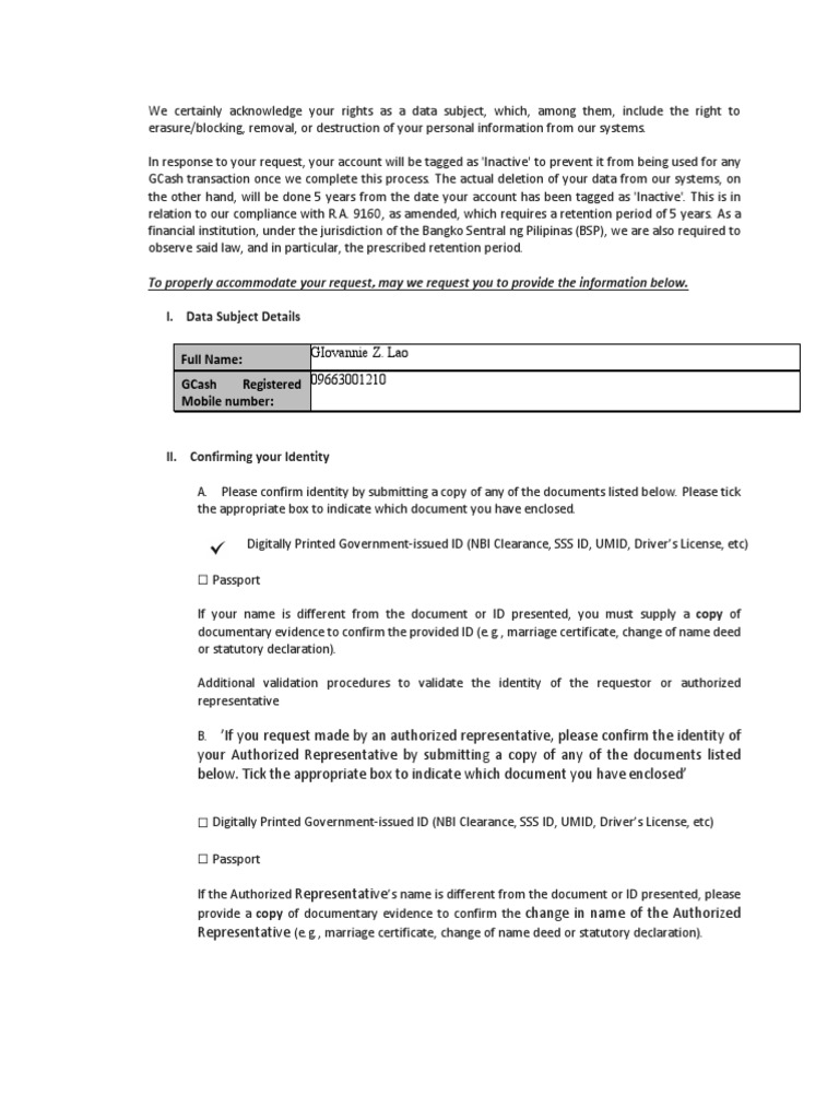 Account Deletion Form. | PDF | Identity Document | Justice