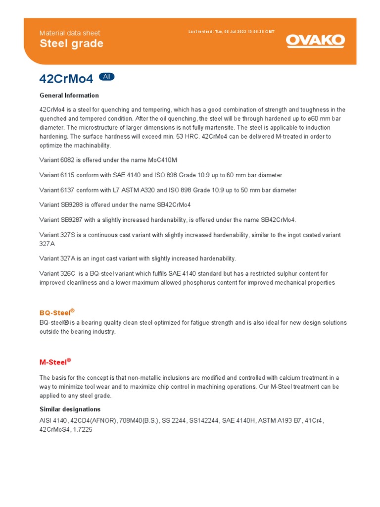 42 CR Mo 4 | PDF | Steel | Metals