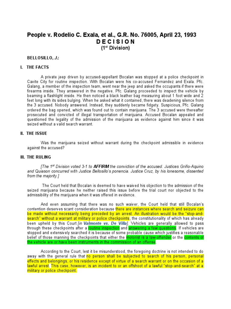 People V Exala | PDF | Search Warrant | Supreme Court Case Law