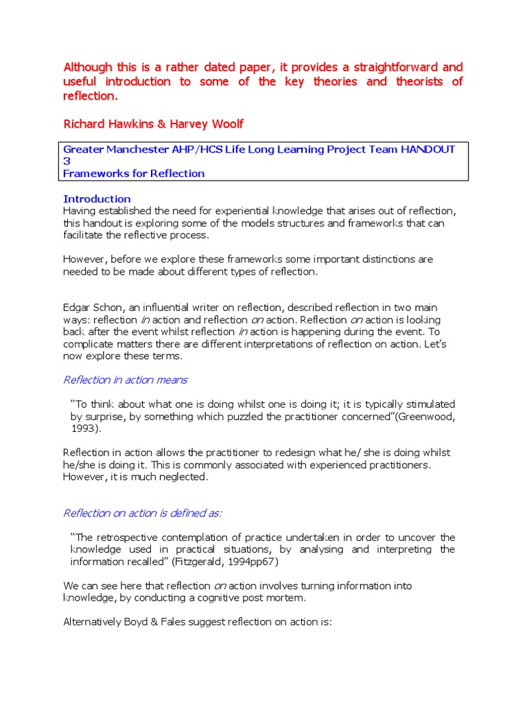 Reflective Practice Useful Guidance | PDF | Experience | Reflective ...