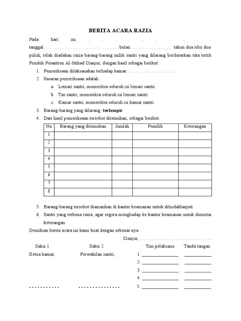 Berita Acara Razia | PDF