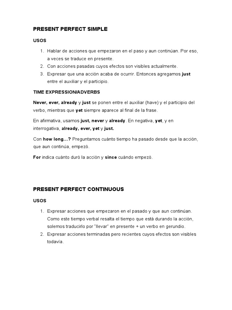 Perfect Simple VS Perfect Continuous | PDF | Verbo | Semántica