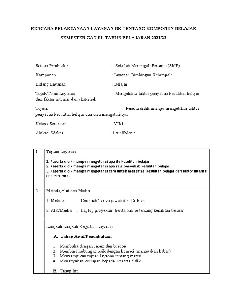 Rencana Pelaksanaan Layanan BK Pribadi Sosial | PDF