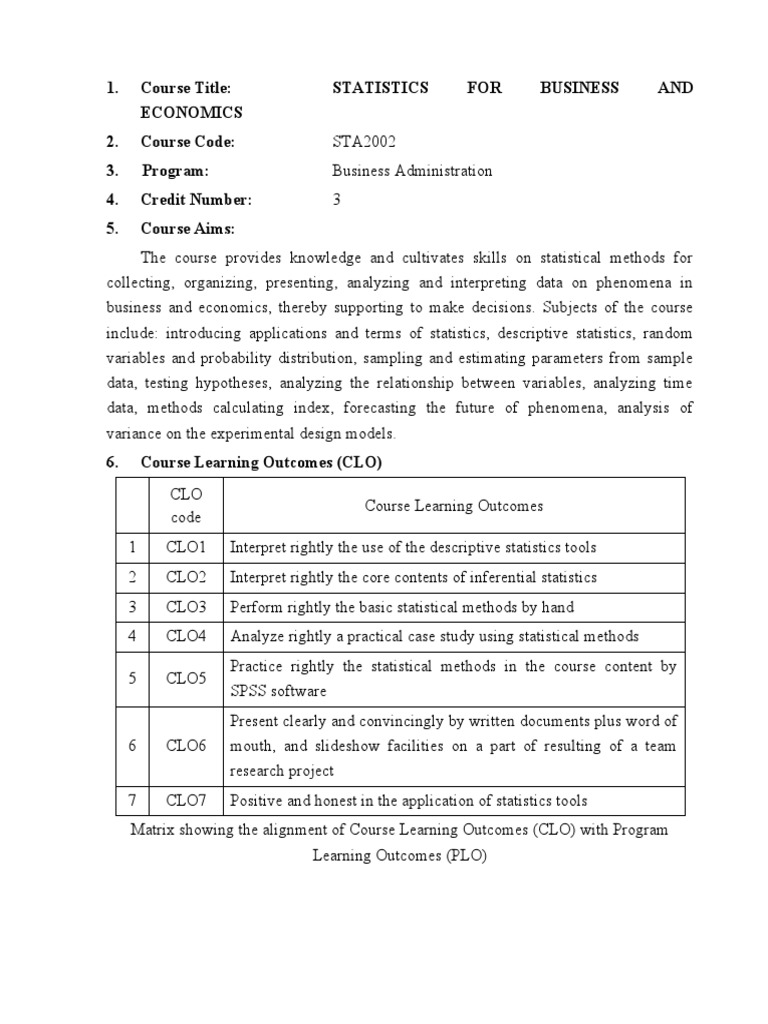 Syllabus Statistics For Business And Economics Pdf Statistics Statistical Hypothesis Testing
