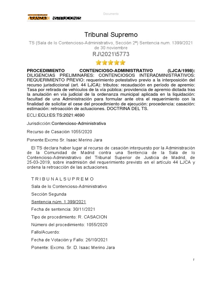 Jur - TS (Sala de Lo Contencioso-Administrativo, Seccion 2a) Sentencia Num. 1399-2021 de 3 - RJ ...