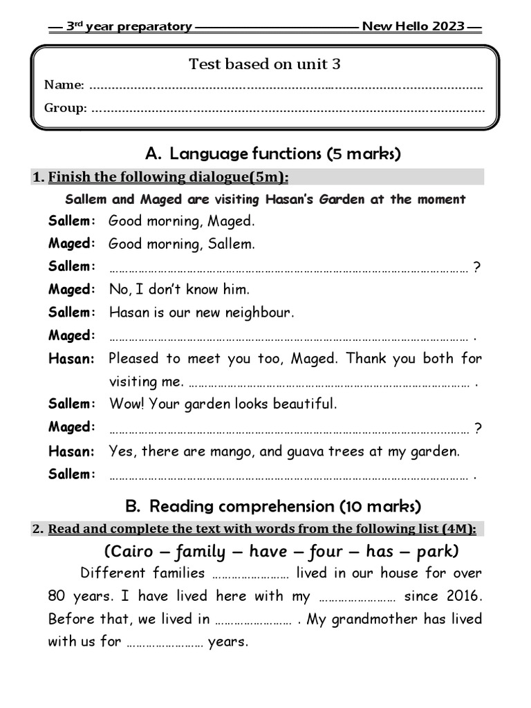 2023 3rd Prep Exam Model Tests | PDF | Cognitive Science | Cognition