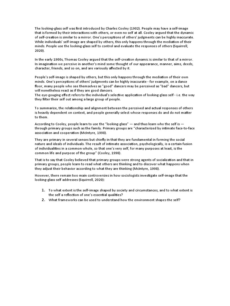 The Looking-Glass Self | PDF | Perception | Psychology