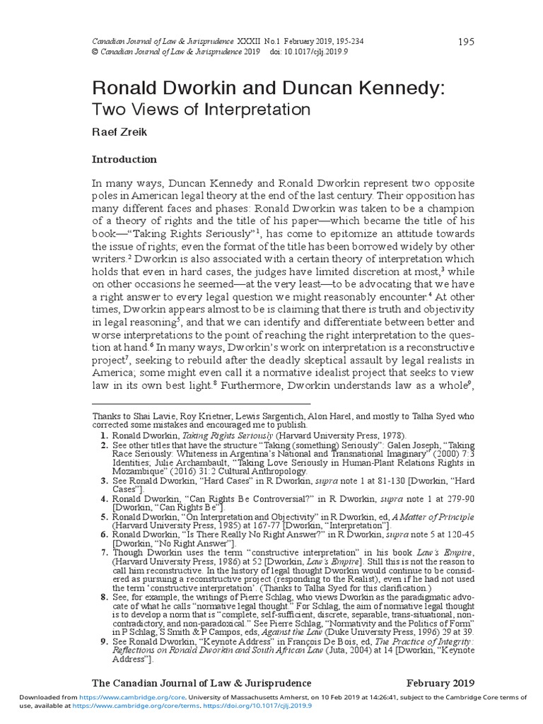 Zreik - Ronald Dworkin and Duncan Kennedy. Two Views of Interpretation ...