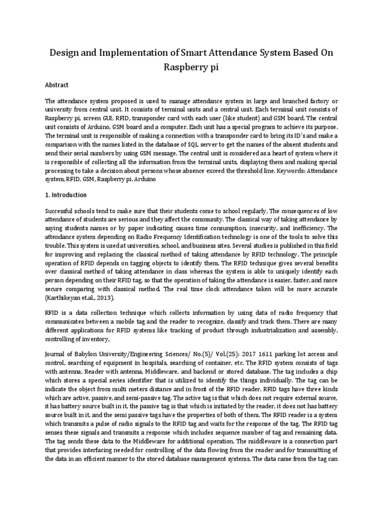 An Efficient Smart Attendance System Using Raspberry Pi, RFID and GSM ...