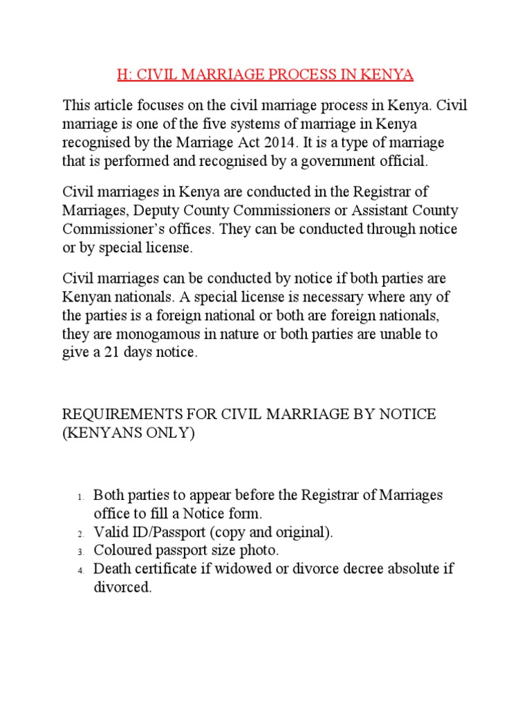 Civil Marriage Process in Kenya | PDF | Civil Marriage | Marriage