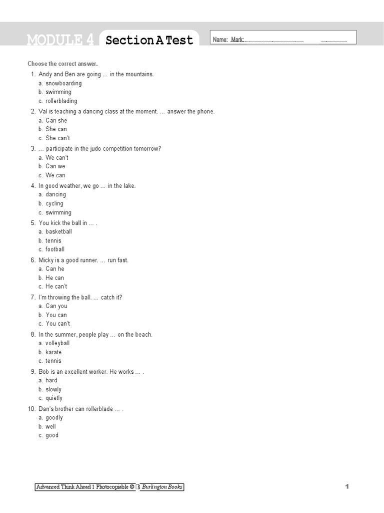 01AdvancedThinkAhead1 Mod4 SecA | PDF | Sports & Recreation