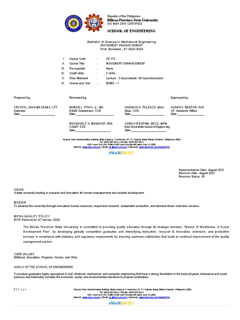 Pe Syllabus Bsme 1 | PDF | Engineering | Design