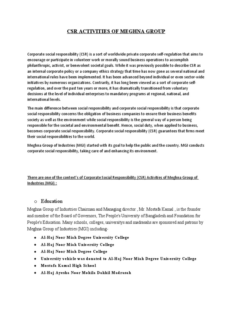 CSR Activities of Meghna Group | PDF | Corporate Social Responsibility ...