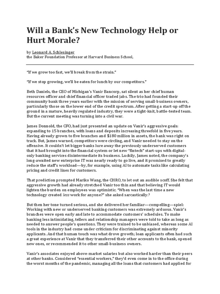 Bank's New Technology, Help or Hurt Morale - For Participants | PDF | Banks | Loans