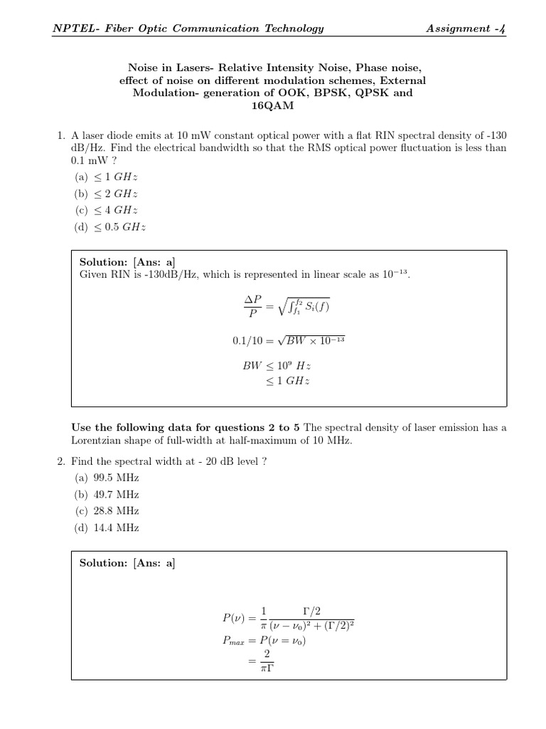 Foct Nptel Week4 Assignment Questionsandsolutions Pdf Decibel Fiber 