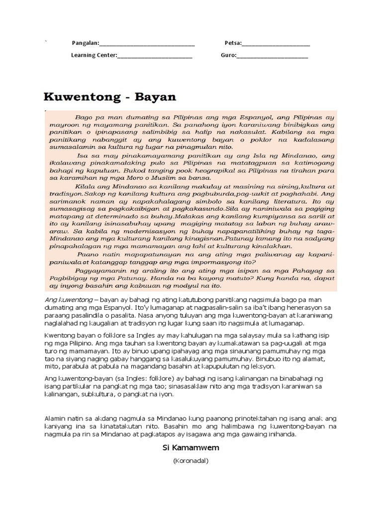 Kwentong Bayan - Las | PDF