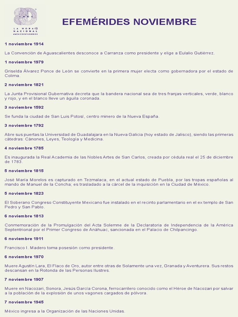 Efemerides Noviembre | PDF | México | revolución mejicana