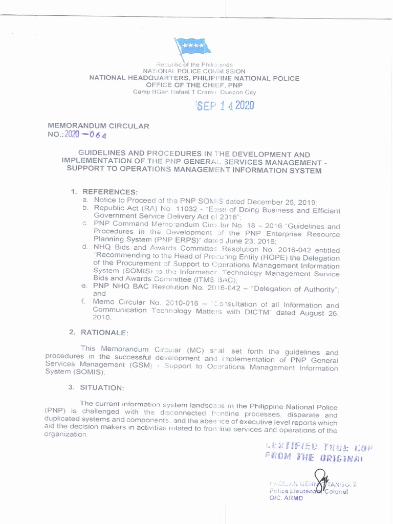 PNP Memorandum Circular No 2020 064 | PDF