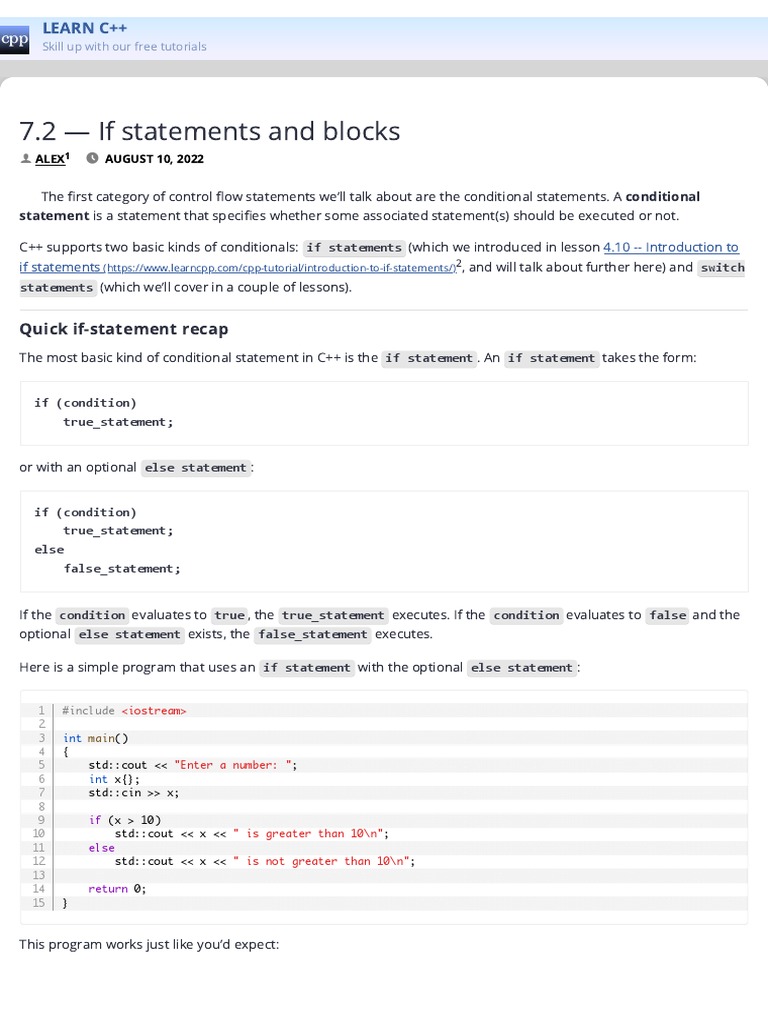 7.2 - If Statements and Blocks - Learn C++ | PDF | Scope (Computer Science) | Software Development