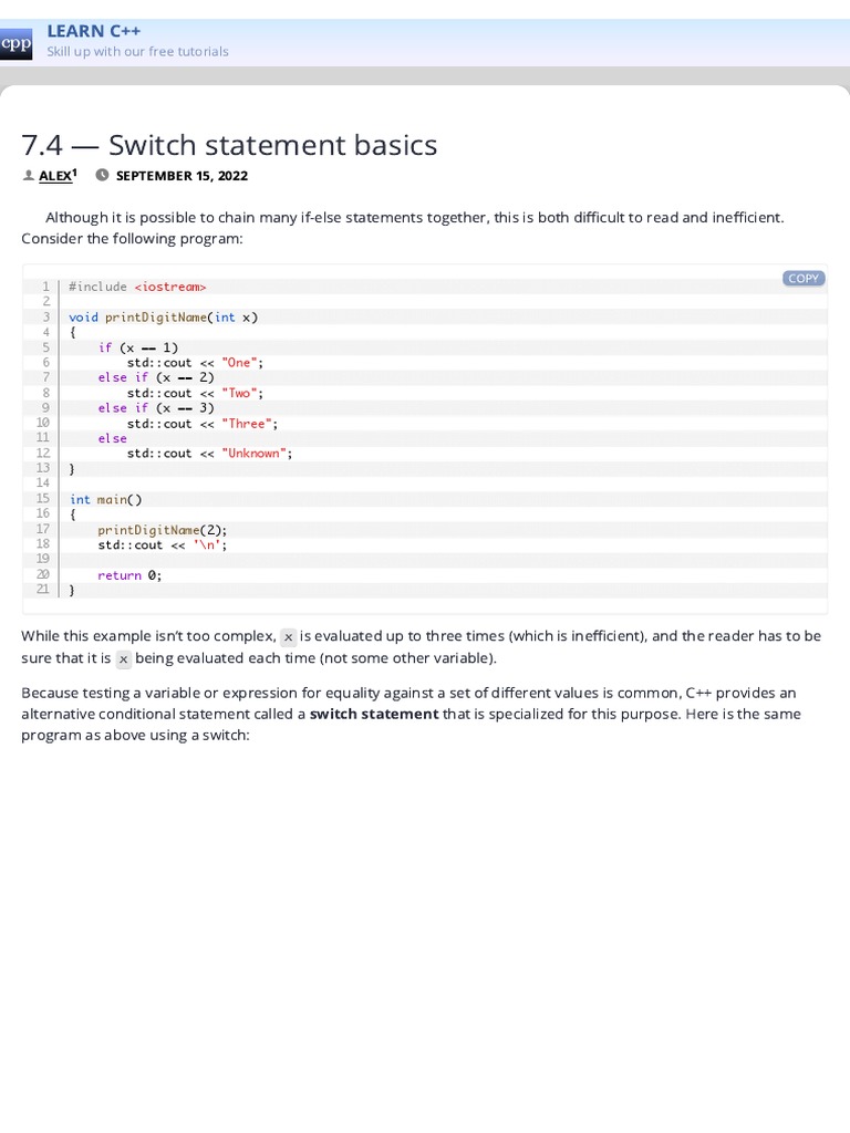 7.4 - Switch Statement Basics - Learn C++ | PDF | Array Data Structure ...