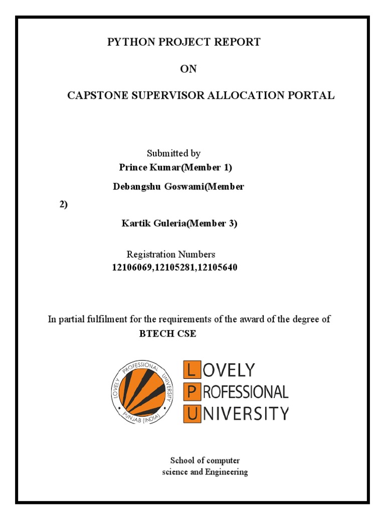 Python Project Report: ON Capstone Supervisor Allocation Portal | PDF