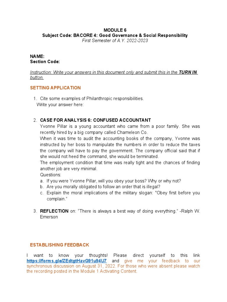 BACORE 4 MODULE 6 Answer Sheet | PDF