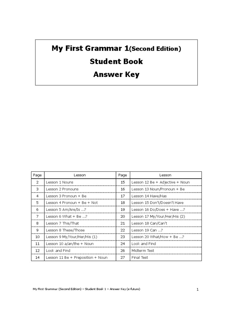 My First Grammar 1 Answer Key | PDF | Noun | Linguistic Morphology