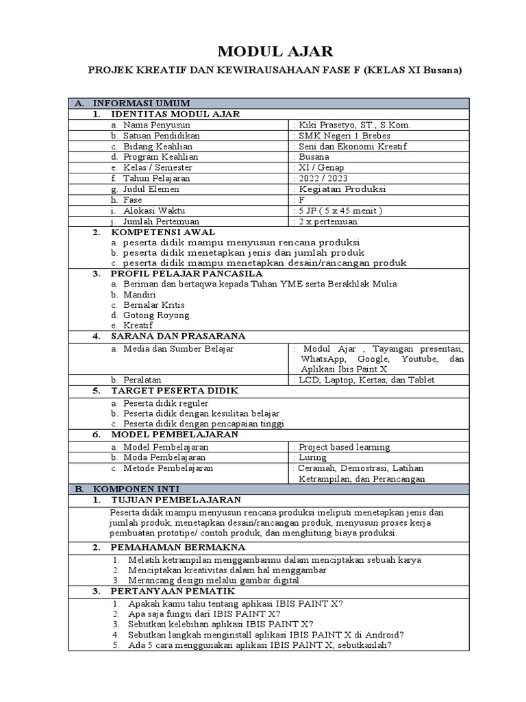Modul Ajar Elemen 1 PKK | PDF