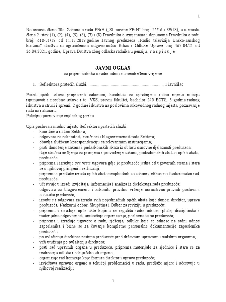 609a24b0241e40.38344650 - Javni Oglas Za Prijem Radnika - Šef Sektora ...