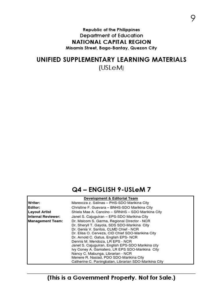 ENGLISH 9 - Q4 - Wk7 - USLeM RTP | PDF