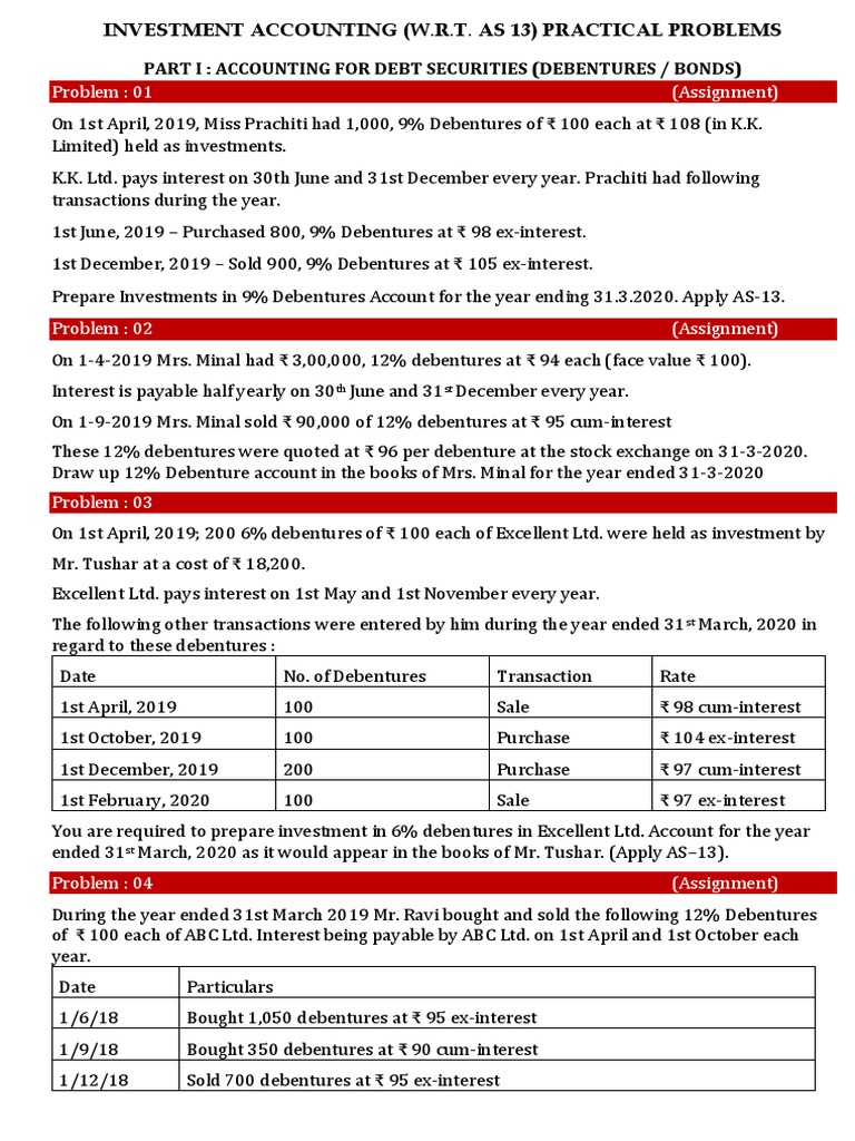 Investment Accounting Problems | PDF | Share (Finance) | Stocks