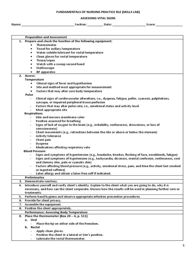 Vital Signs Taking Procedure | PDF | Pulse | Blood Pressure