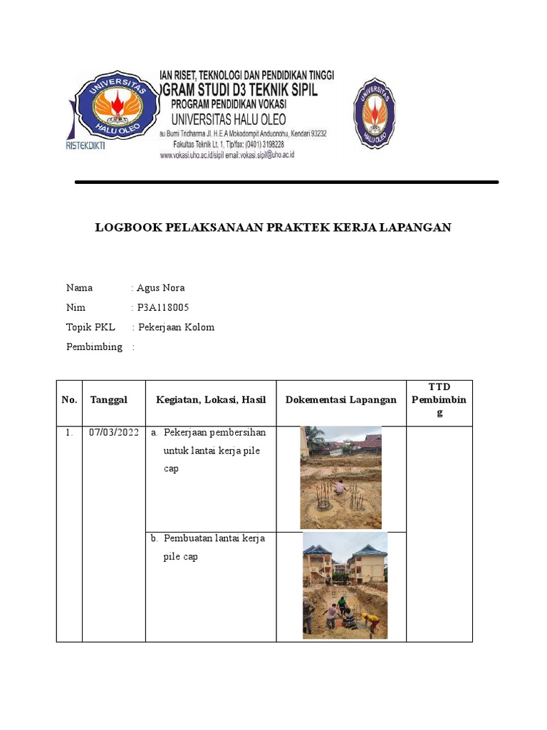 LOGBOOK PELAKSANAAN PRAKTEK KERJA LAPANGAN Agus Nora | PDF | Griya ...