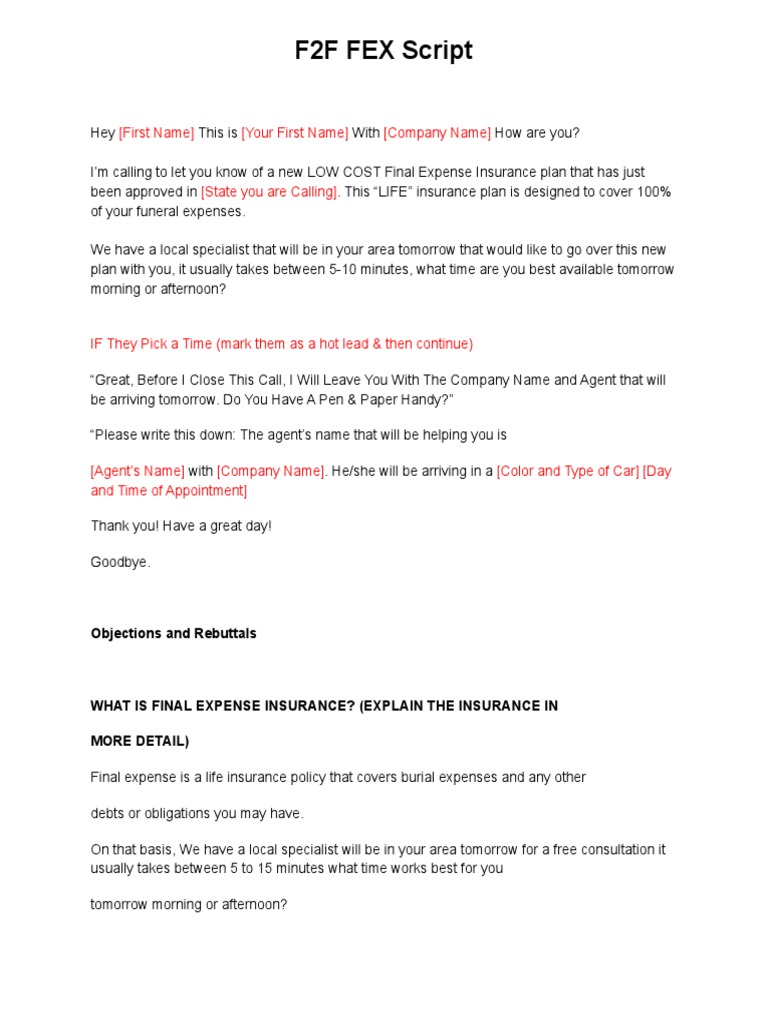 6 Face To Face Script For Final Expense Script | PDF | Insurance ...