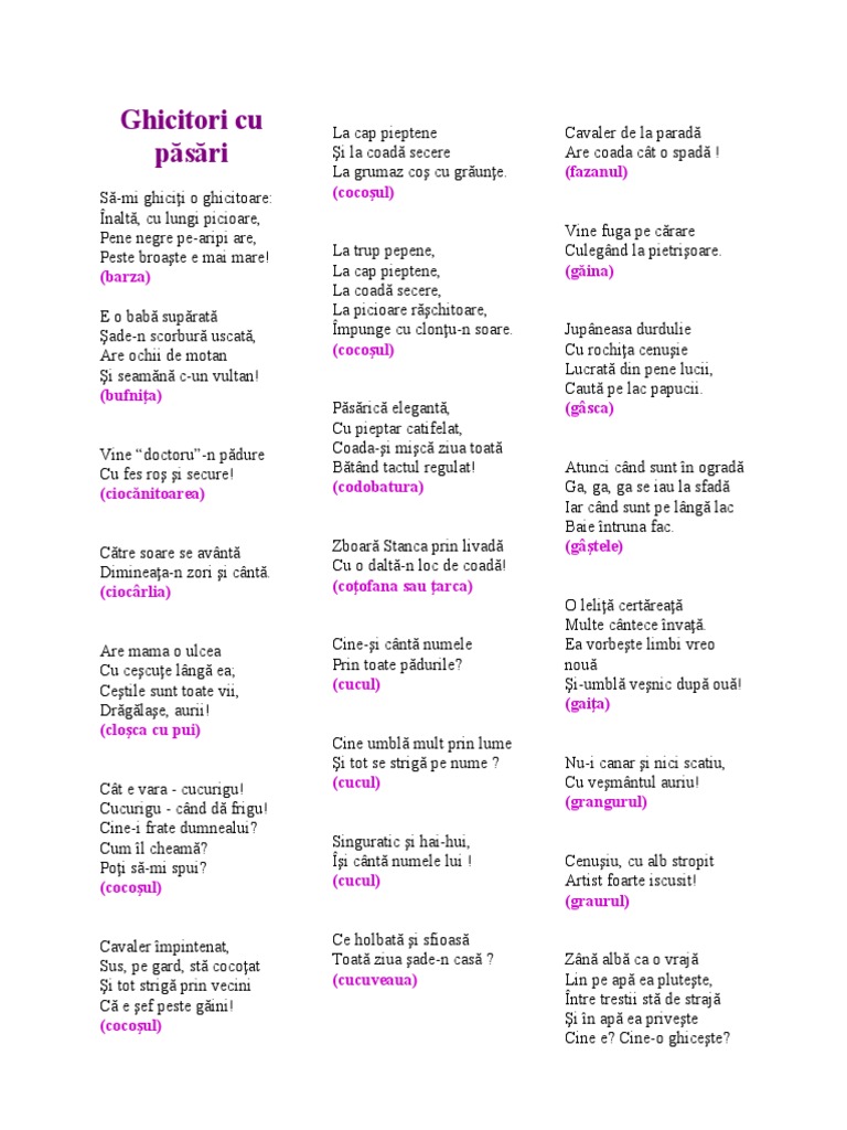 Ghicitori Cu Pasari | PDF