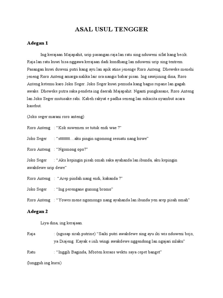 Naskah Drama XII MIPA 5 'Asal Usul Tengger' | PDF