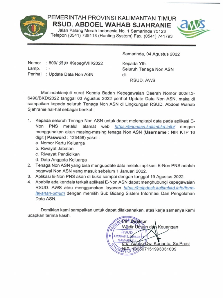 Surat Edaran Update Data Non Asn | PDF