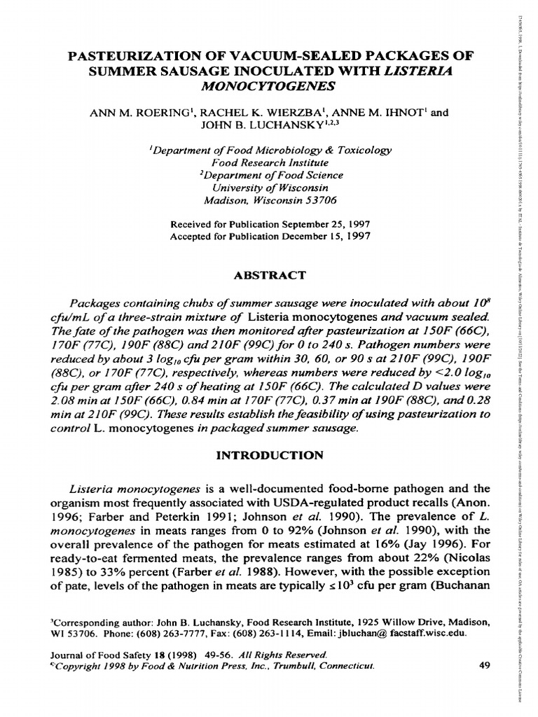 Journal of Food Safety - 2007 - ROERING - PASTEURIZATION OF VACUUM ...