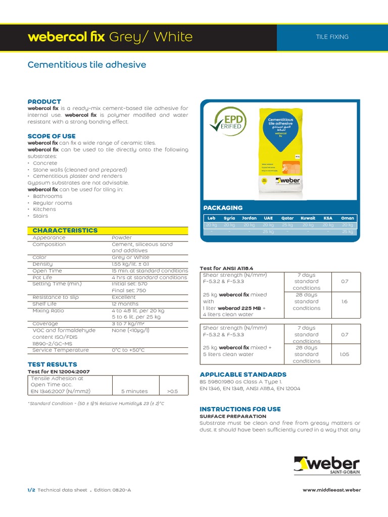 TDS Webercol Fix | PDF | Cement | Tile