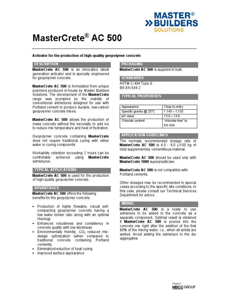 Mastercrete Ac 500 Tds | PDF