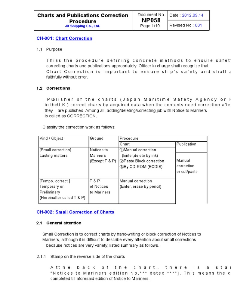 NP058 Charts and Publications Correction Procedure - (JX) - 20120914 | PDF