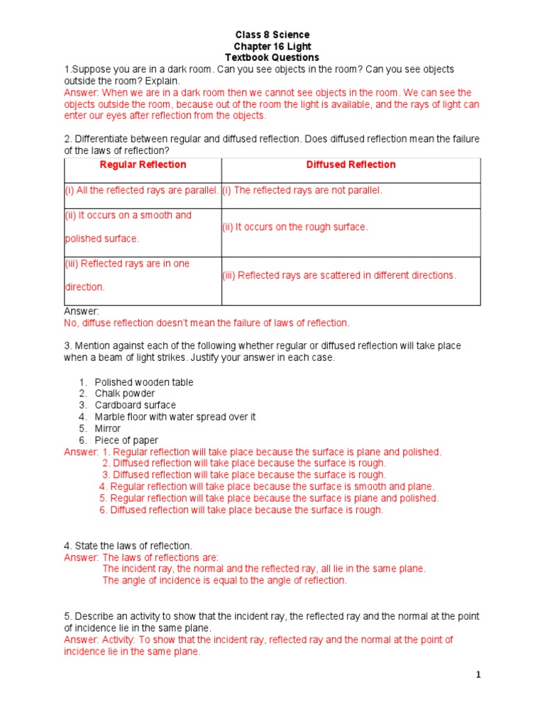 8 Science 16 Light TextBook QnA | PDF | Eye | Mirror