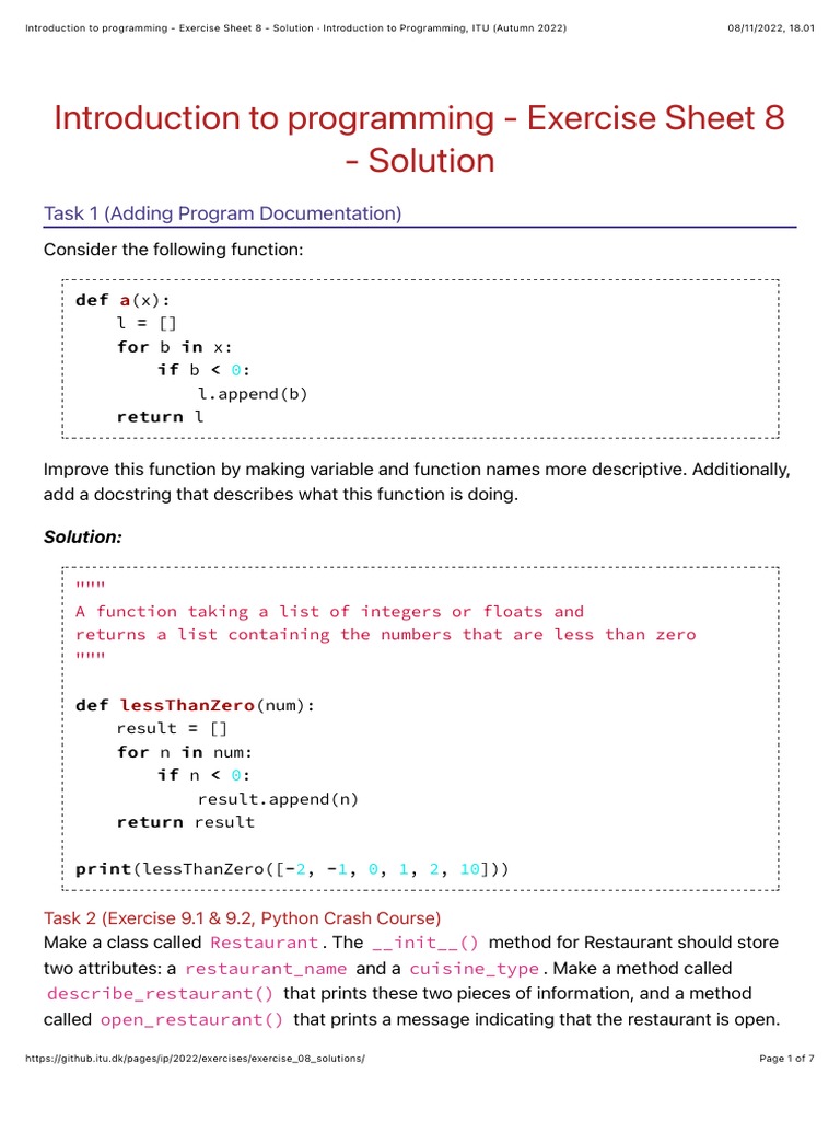 Introduction To Programming - Exercise Sheet 8 - Solution Introduction To Programming, ITU ...
