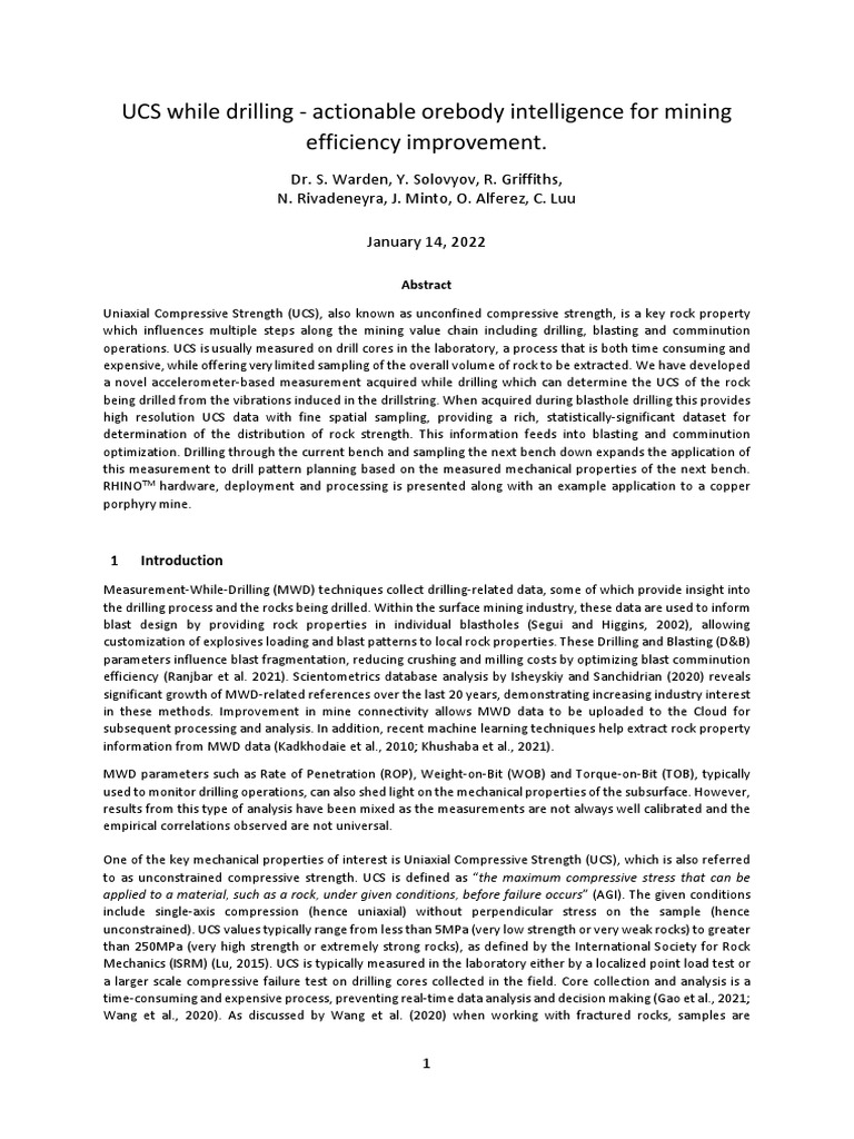 Orica RHINO - UCS While Drilling - Actionable Orebody Intelligence | PDF