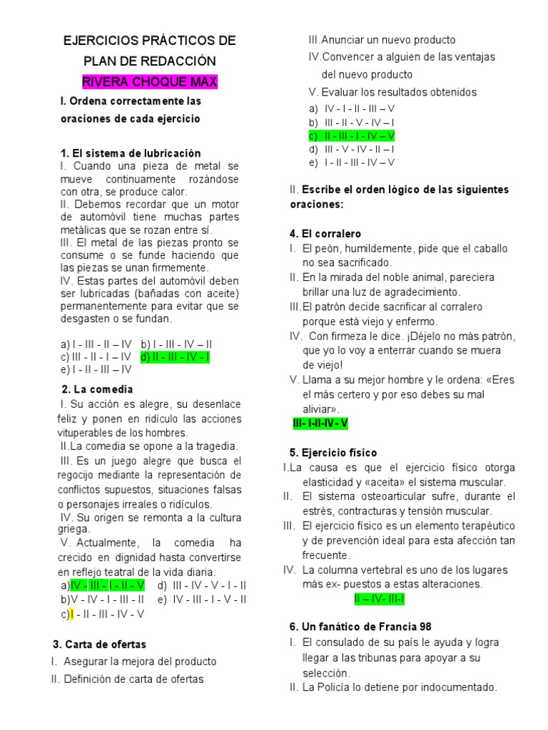 Tarea Ejercicios de Redaccion | PDF